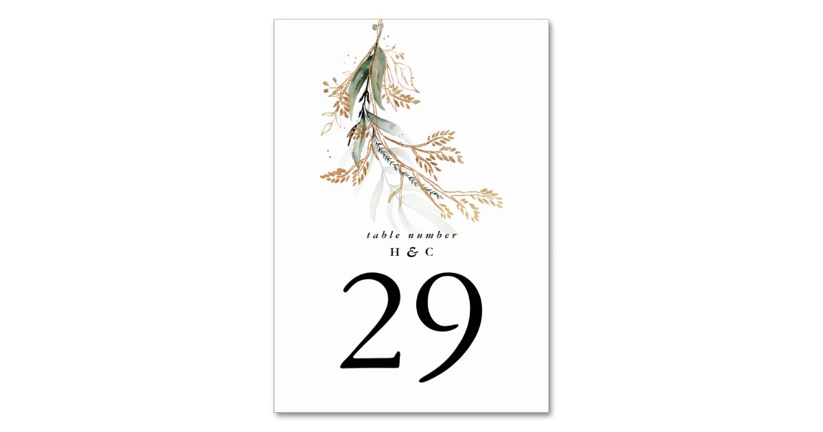 Leafy Botanical Eucalyptus Modern Greenery Branch Table Number | Zazzle