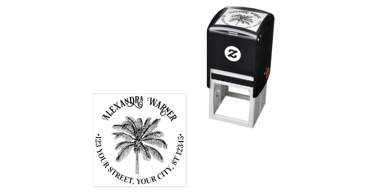 Leafy Coconut Palm Tree Name Return Address Self-inking Stamp | Zazzle
