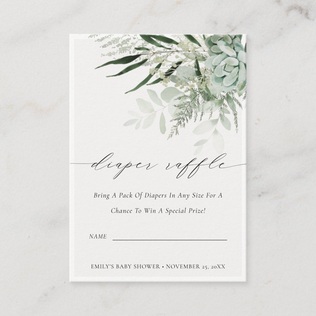 Leafy Fern Succulent Diaper Raffle Baby Shower Enclosure Card | Zazzle