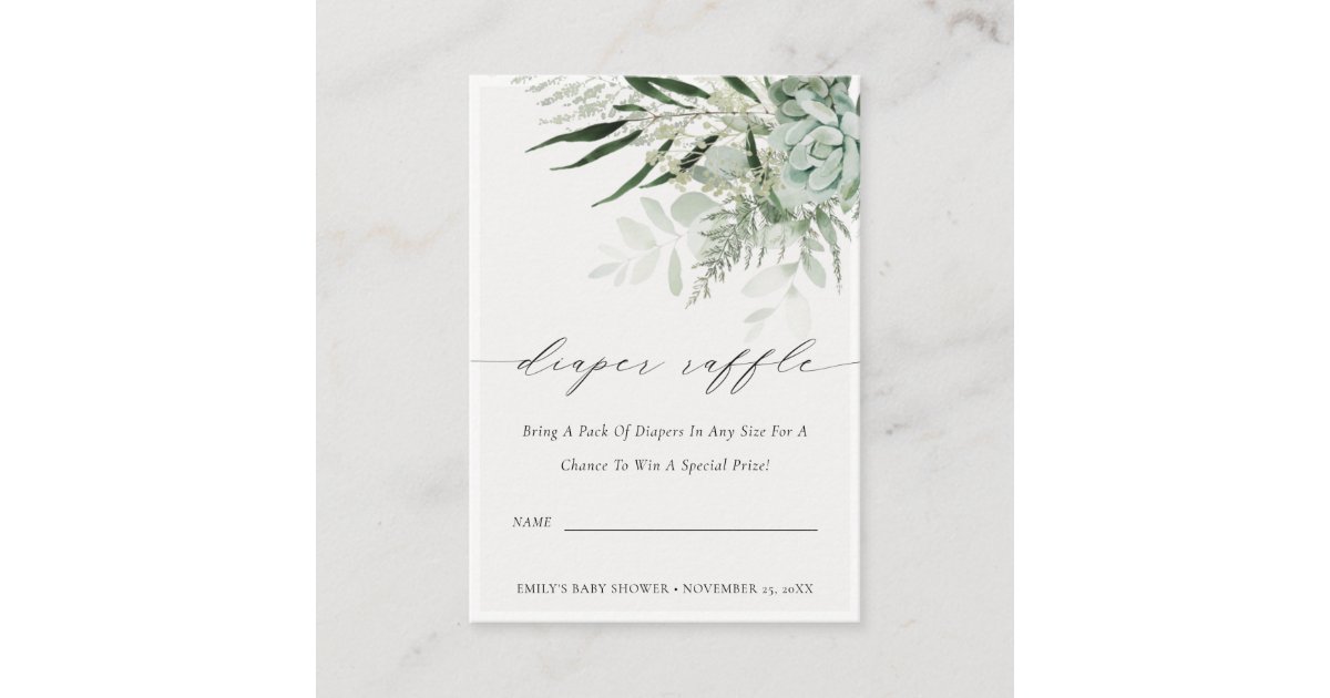 Leafy Fern Succulent Diaper Raffle Baby Shower Enclosure Card | Zazzle