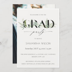Leafy Fern Succulent Fauna Photo Graduation Invite | Zazzle