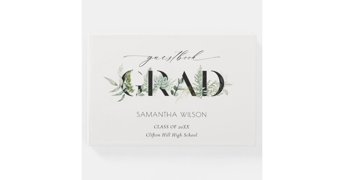 Leafy Fern Succulent Green Fauna Photo Graduation Guest Book | Zazzle
