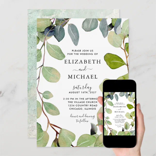 Leafy Frame Eucalyptus Greenery Wedding Invitation | Zazzle