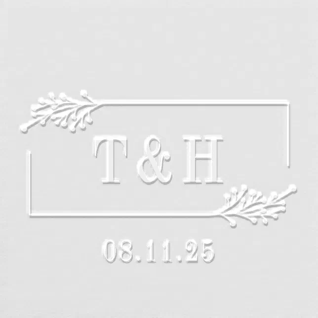 Leafy Frame Wedding Logo Monogram Custom Embosser | Zazzle