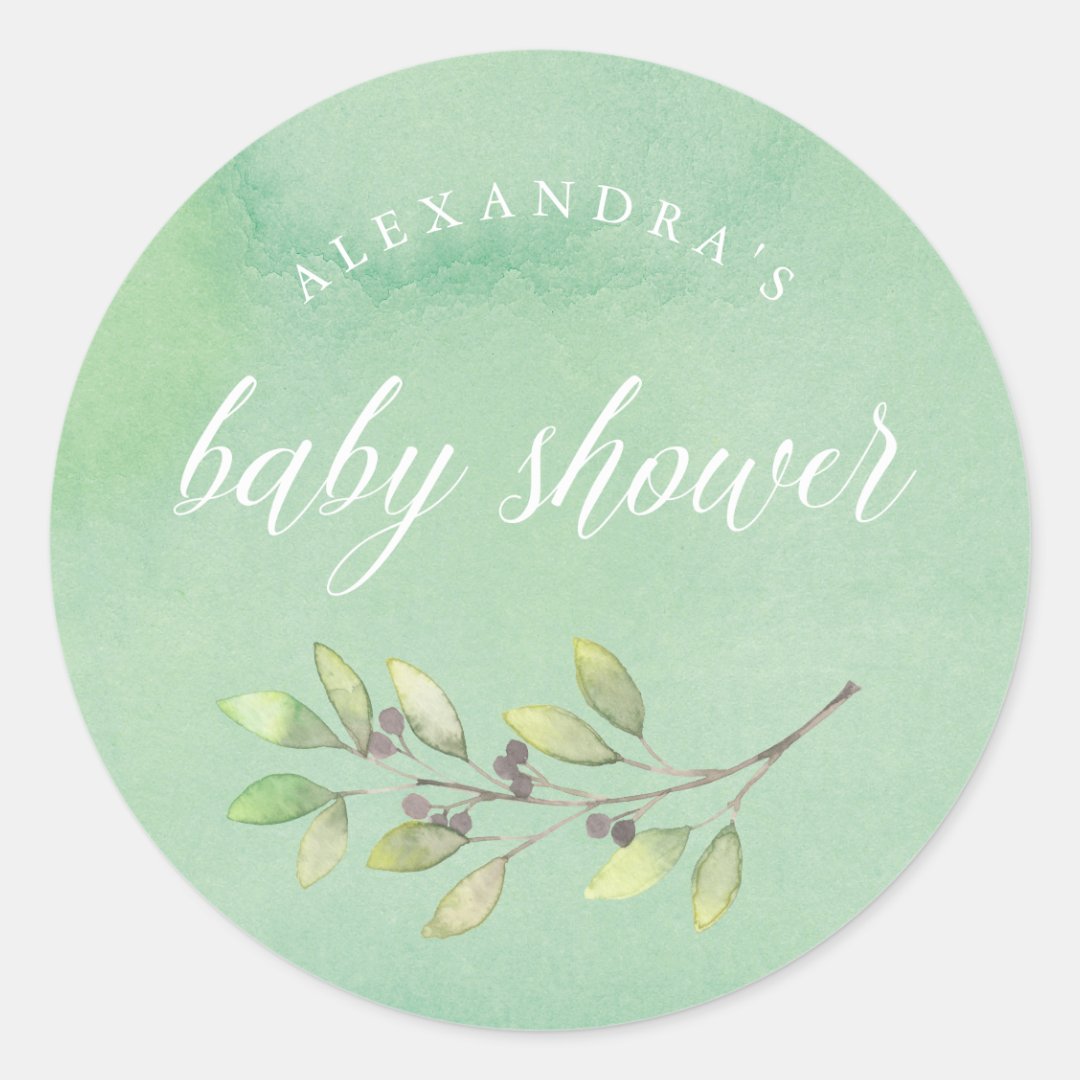 Leafy Green | Watercolor Baby Shower Classic Round Sticker | Zazzle