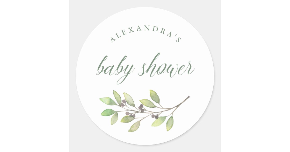 Leafy Green | Watercolor Baby Shower Classic Round Sticker | Zazzle