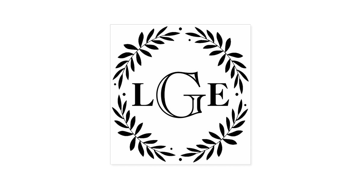 Leafy Laurels Monogram Custom Stamp | Zazzle