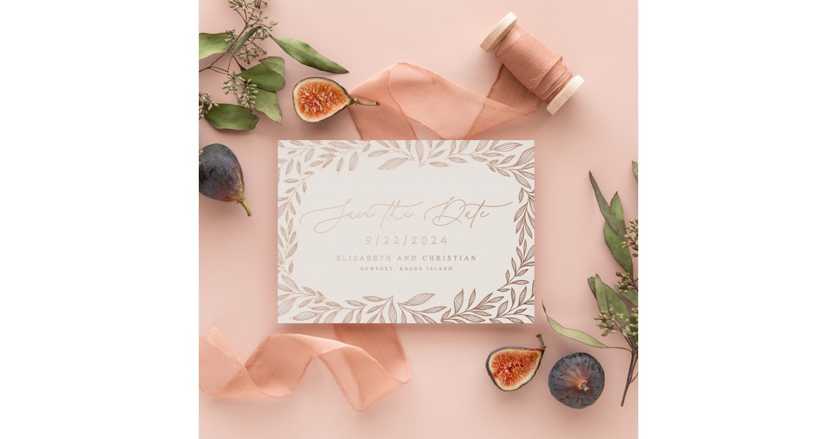 Leafy Minimal Modern Save The Date Foil Invitation | Zazzle
