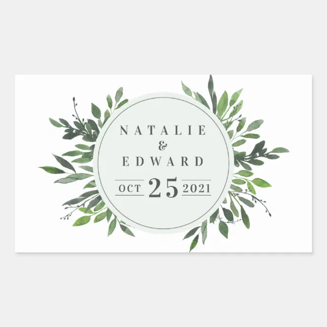 leafy watercolor floral wedding name stickers | Zazzle