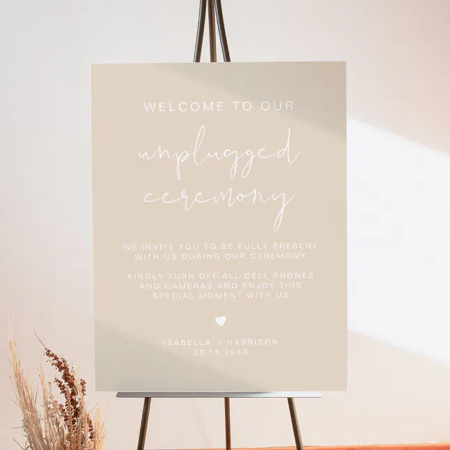 LEAH Creamy Beige Spring Unplugged Ceremony Sign | Zazzle