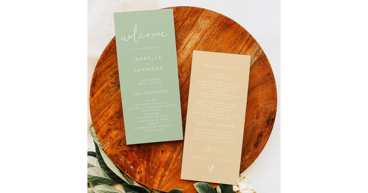 LEAH Pastel Green Yellow Wedding Program | Zazzle