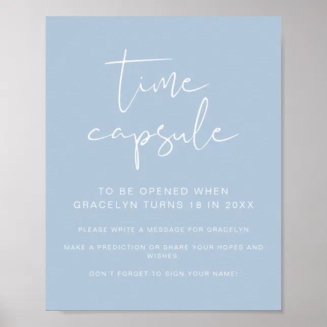 LEAH Vibrant Pastel Blue Baby Shower Time Capsule Poster | Zazzle