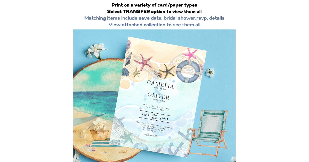 LeahG Beach Coastal Destination Wedding Invitation Flyer | Zazzle