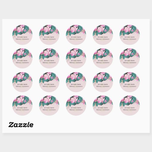 LeahG Budget Pink Roses Plum Modern Wedding Chic Classic Round Sticker ...