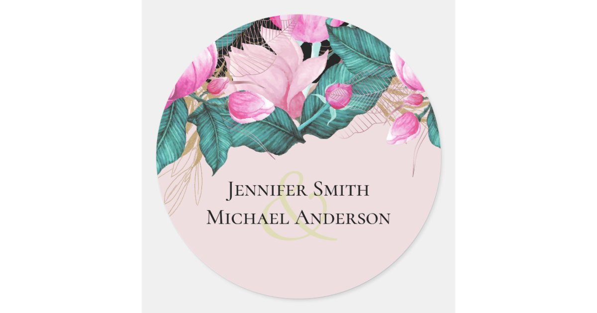 LeahG Budget Pink Roses Plum Modern Wedding Chic Classic Round Sticker ...