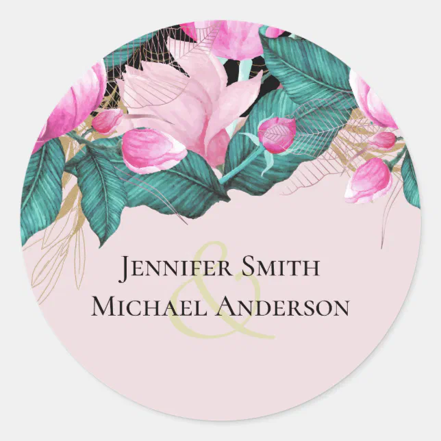 LeahG Budget Pink Roses Plum Modern Wedding Chic Classic Round Sticker ...
