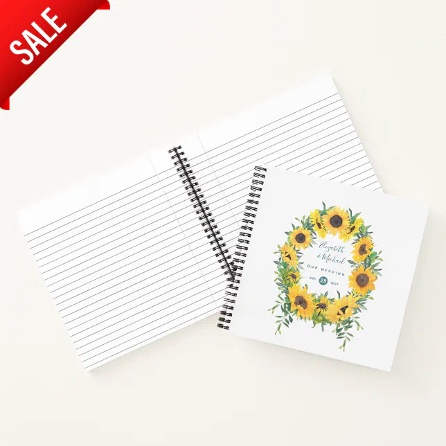 LeahG Budget Sunflowers Wreath Wedding Guestbook Notebook | Zazzle