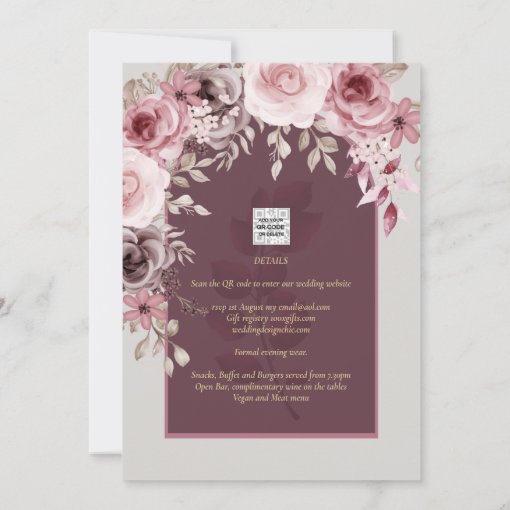 LeahG Burgundy Blush Pink Roses Fall Wedding Inv. Invitation | Zazzle