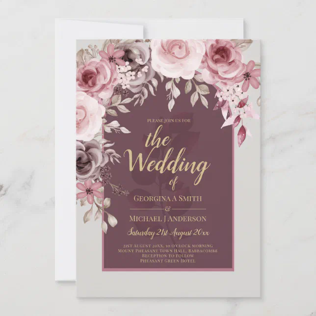 LeahG Burgundy Blush Pink Roses Fall Wedding Inv. Invitation | Zazzle