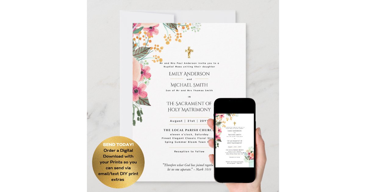 LeahG Catholic Nuptial Mass Wildflowers Floral Invitation | Zazzle
