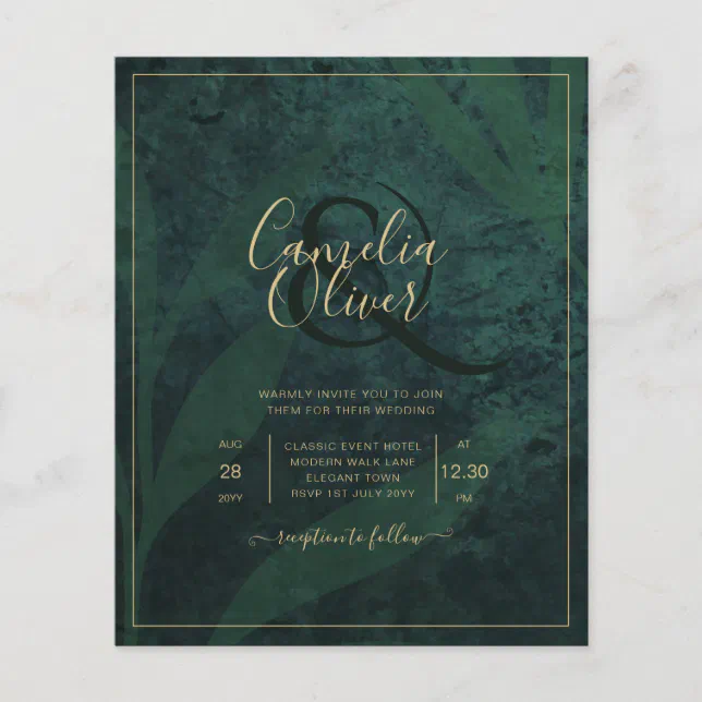 LeahG Emerald Forest Green Gold Wedding Invite Flyer | Zazzle