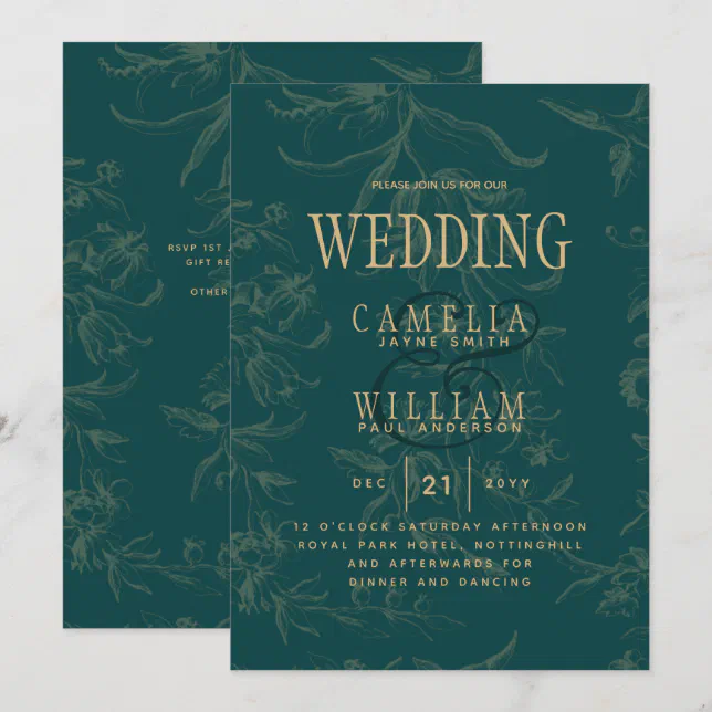 LeahG Emerald Green Gold Vintage Botanical Wedding Invitation | Zazzle