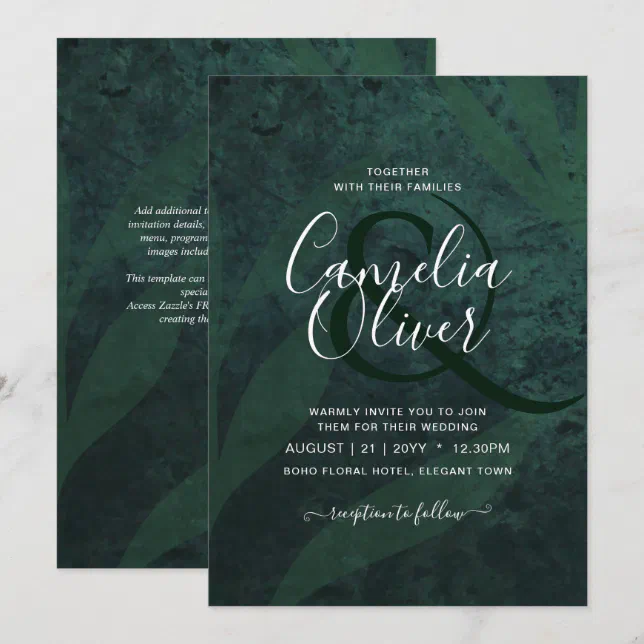 LeahG Emerald Green White Leaves Wedding Invite | Zazzle
