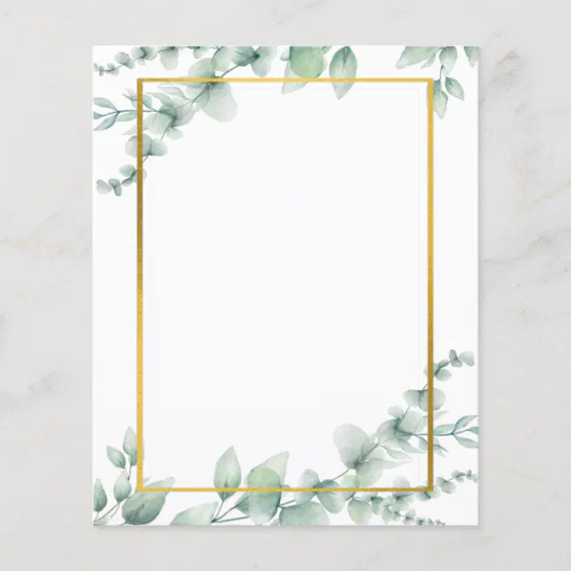 LeahG Eucalyptus Greenery Gold WEDDING Template Flyer | Zazzle