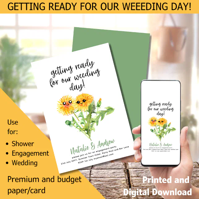 LeahG Funny Cute Summer Bridal Shower Dandelions Invitation | Zazzle