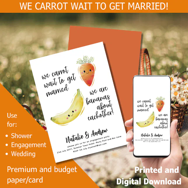 LeahG Funny Cute Summer Bridal Shower Fruit Carrot Invitation | Zazzle