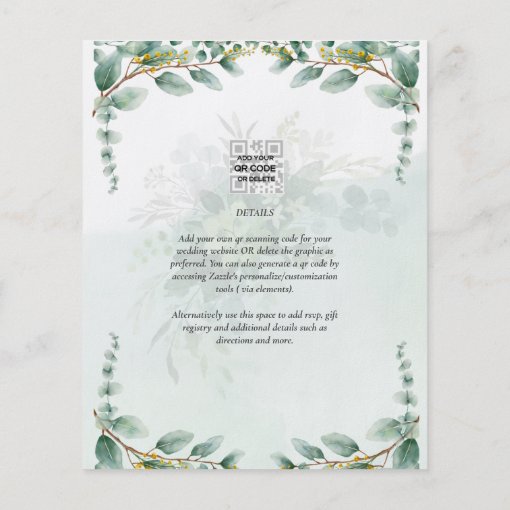 LeahG Greenery Eucalyptus Gold Wedding Invite QR C Flyer | Zazzle