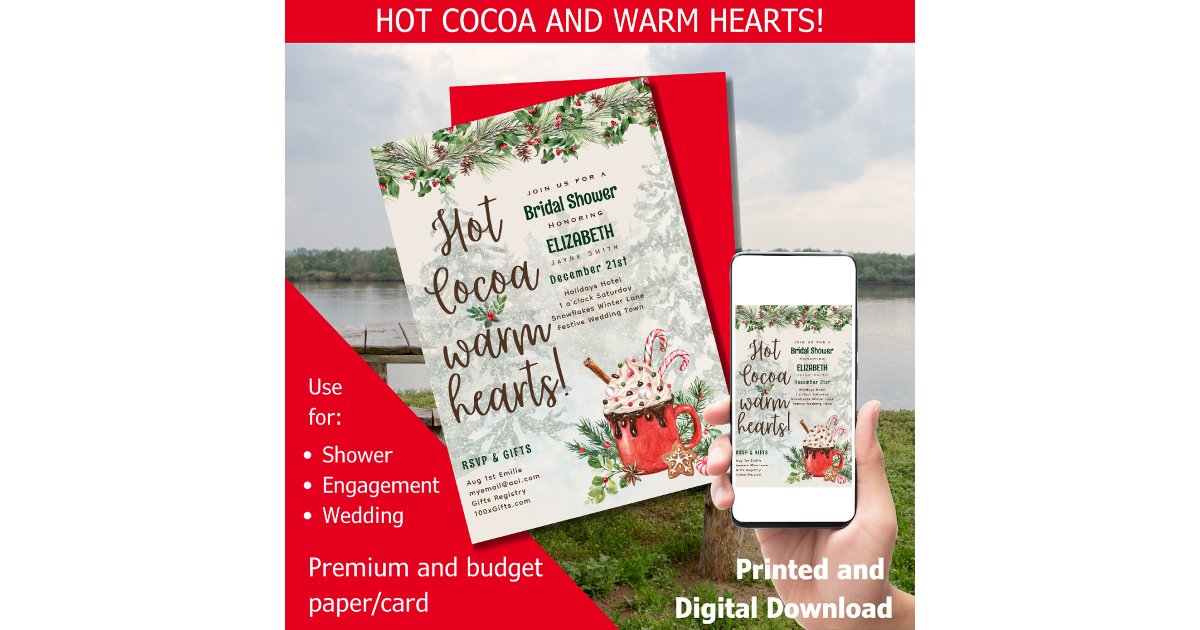 LeahG Hot Cocoa Warm Hearts Winter Bridal Shower Invitation | Zazzle
