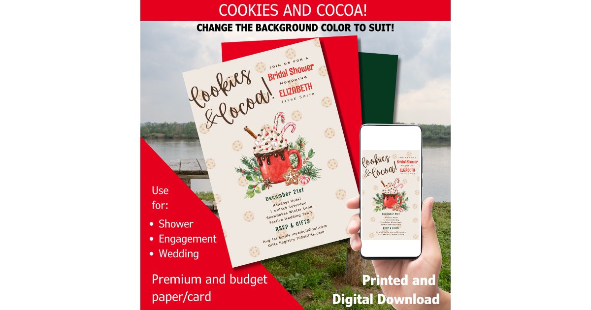 LeahG Hygge Cookies and Cocoa Winter Bridal Shower Invitation | Zazzle
