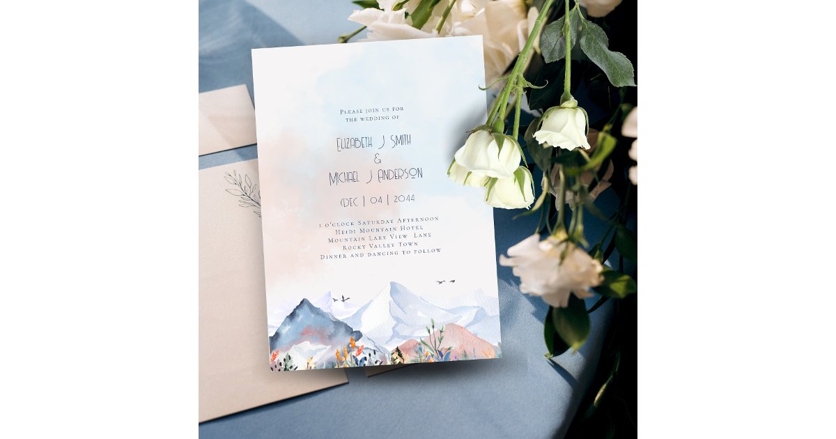 LeahG Mountain Scene Winter Dew Wedding Invitation | Zazzle