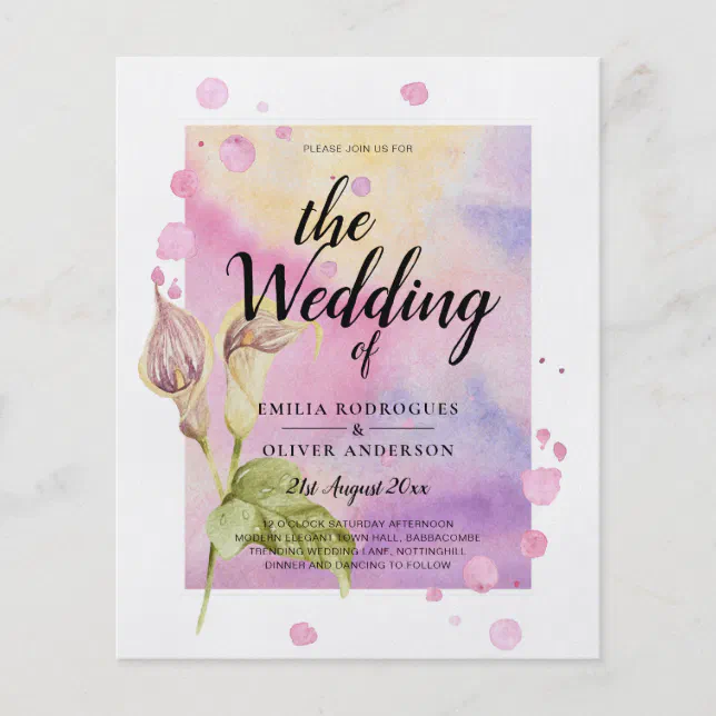 LeahG Pink Calla Lily Floral Wedding Invite Flyer | Zazzle