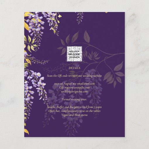 LeahG Purple Gold WISTERIA Floral Wedding INVITE Flyer | Zazzle