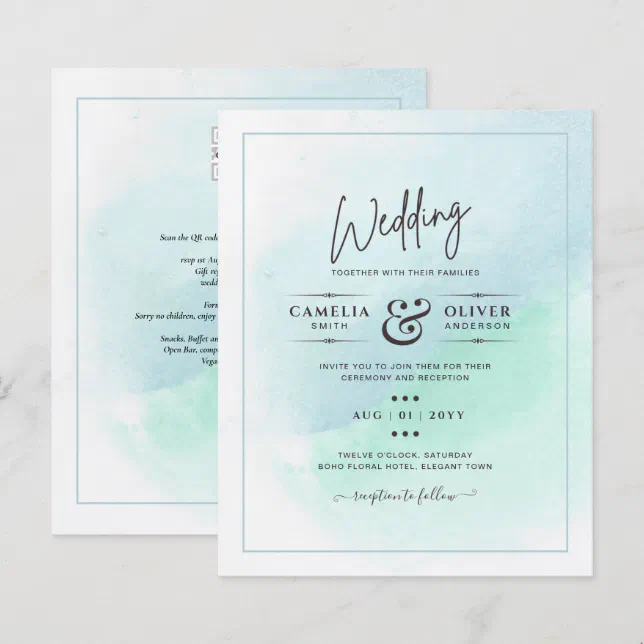LeahG Sea Glass Turquoise Teal Blue Wedding INVITE | Zazzle