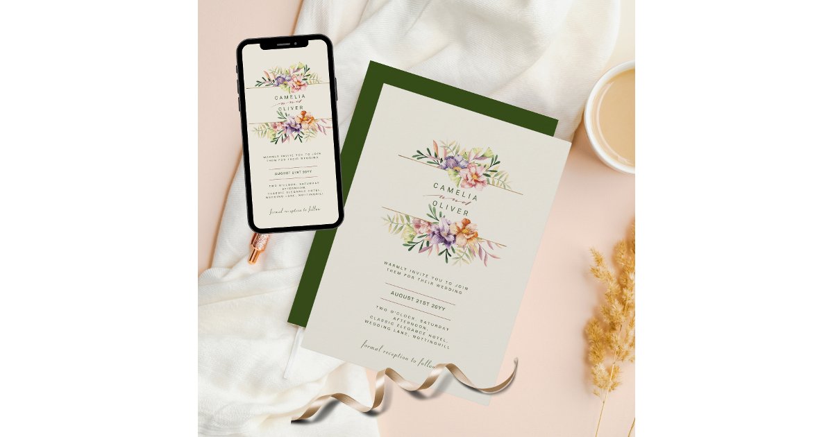 LeahG Spring Summer Boho Floral Flower Wedding Invitation | Zazzle