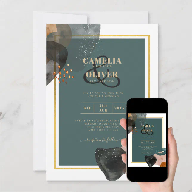Leahg TEAL EARTH TONES WEDDING INVITE QR Code | Zazzle