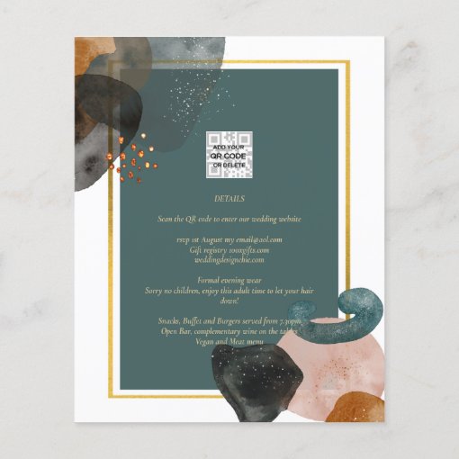 Leahg TEAL EARTH TONES WEDDING INVITE QR Code Flyer | Zazzle