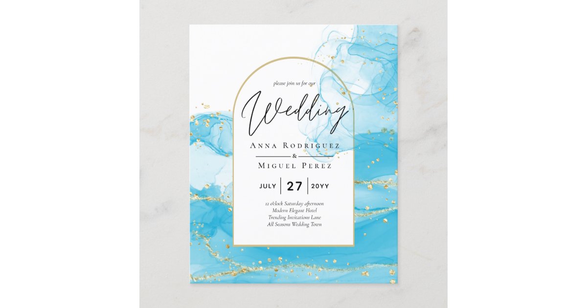 LeahG Turquoise Gold Aqua Blue Wedding INVITE Flyer | Zazzle