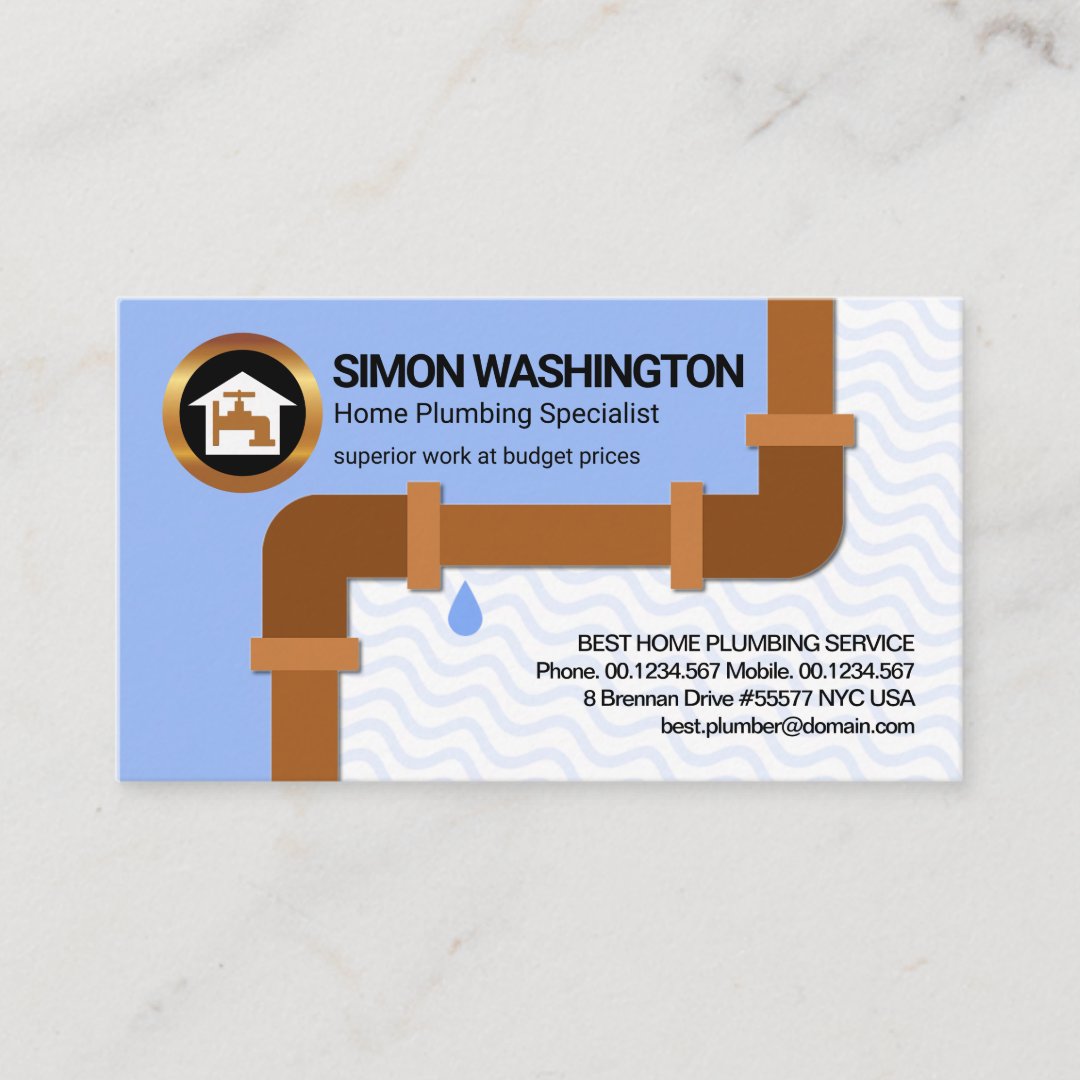 Leaking Plumbing Pipe Blue Wavy Water Pipe Fitter Business Card | Zazzle