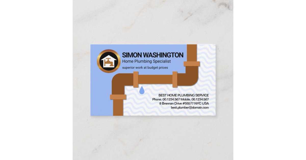 Leaking Plumbing Pipe Blue Wavy Water Pipe Fitter Business Card | Zazzle