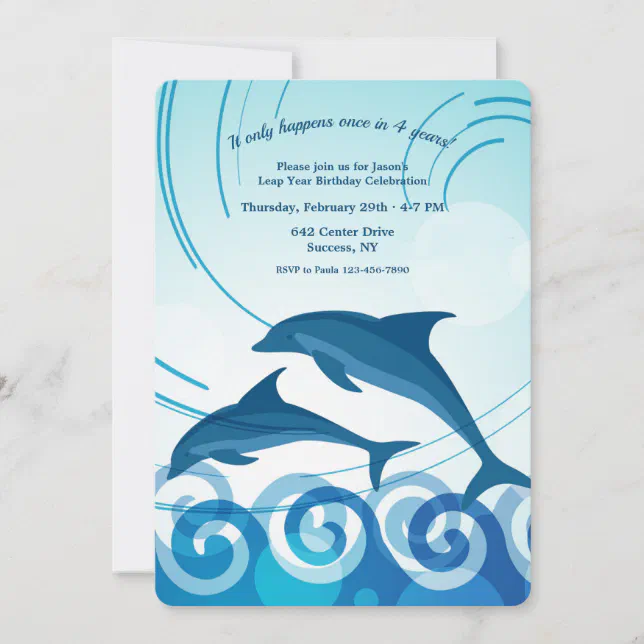 Leap Year Dolphins Invitation | Zazzle