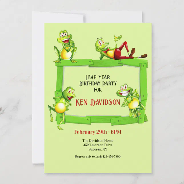 Leap Year Frog Birthday Invitation | Zazzle