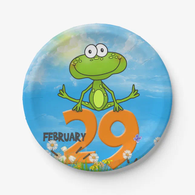 Leap Year Frog for birthday party Paper Plates | Zazzle