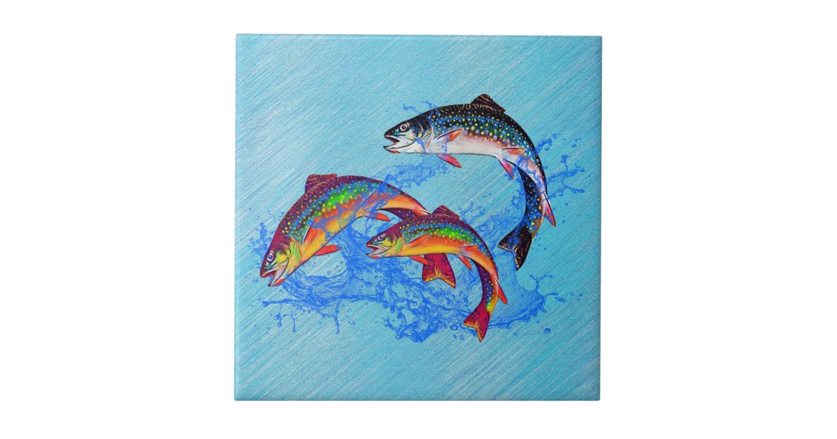 Leaping Brook Trout Ceramic Tile | Zazzle