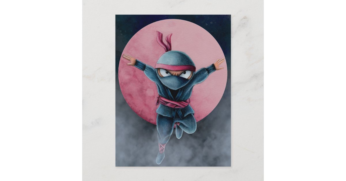 Leaping Ninja Red Moon Postcard | Zazzle