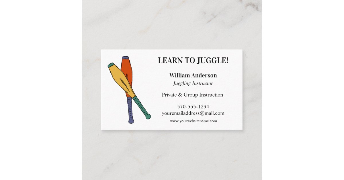 Learn to Juggle, Professional Juggler, Juggling Business Card | Zazzle