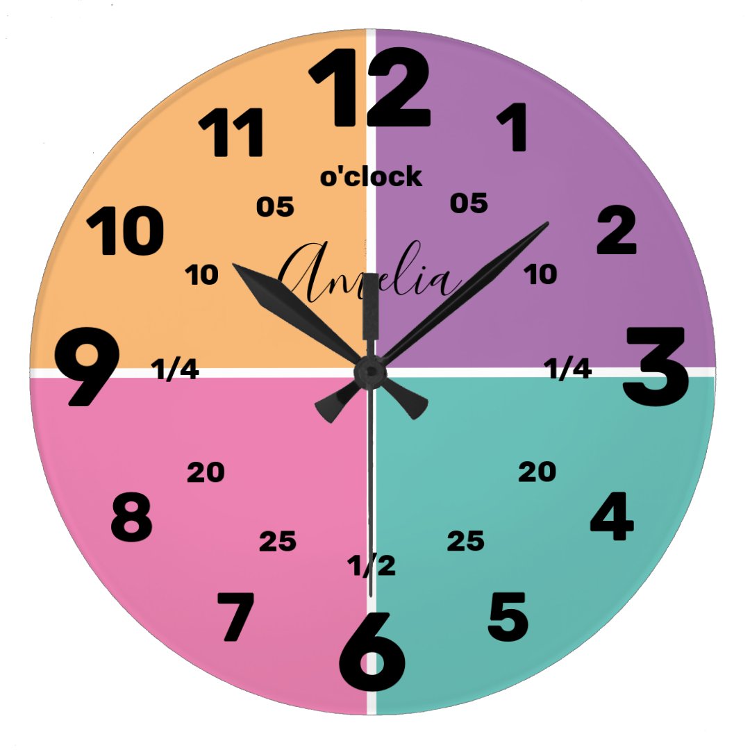 Learn To Tell The Time | Personalized | Name Large Large Clock | Zazzle